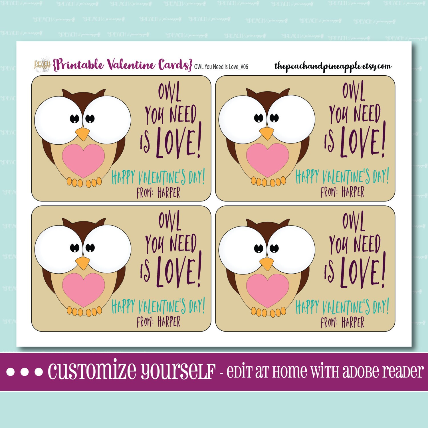 CUSTOM VALENTINE CARDS, Owl You Need is Love, Owl, Customizable ...