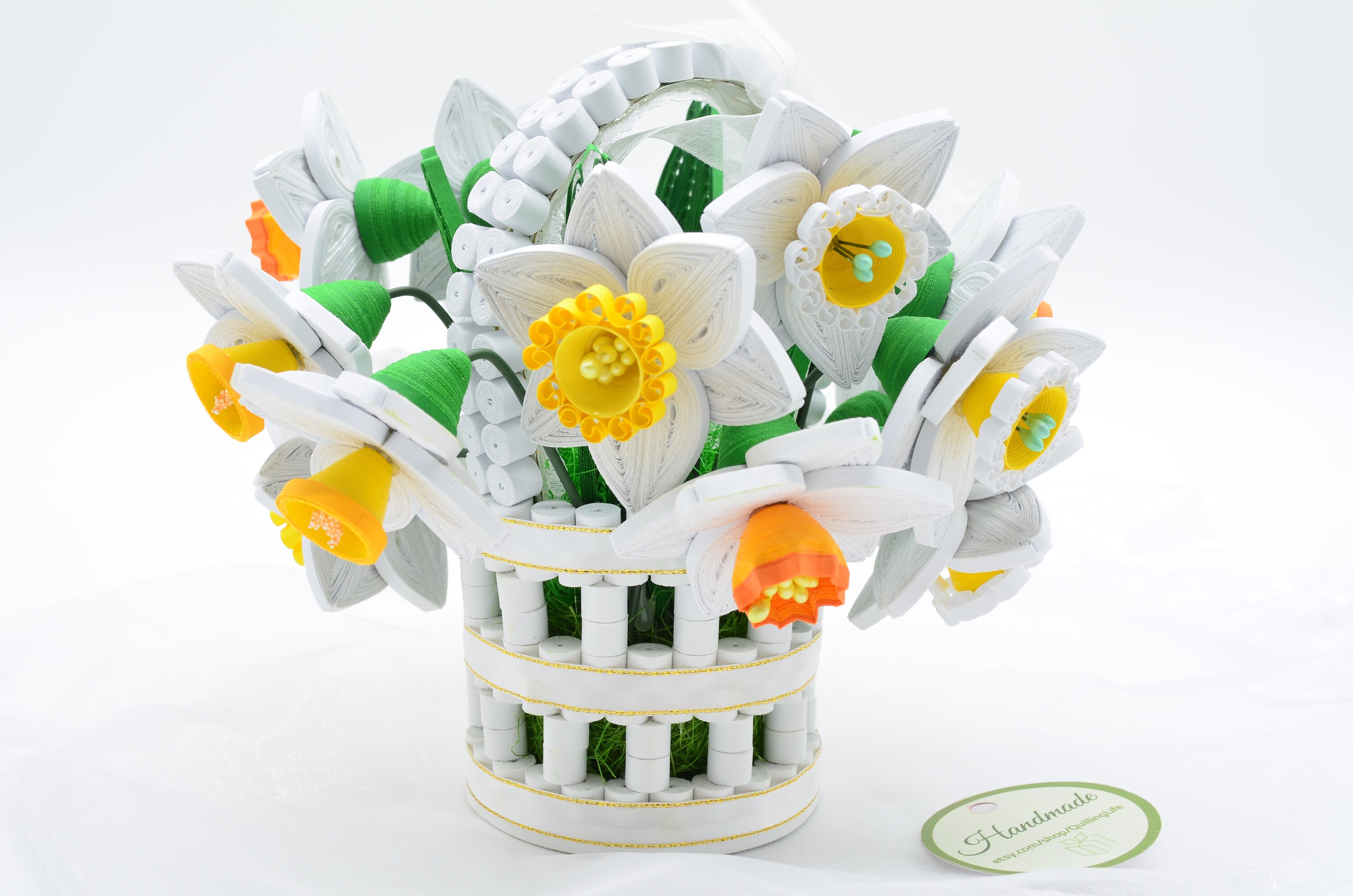 Quilling Flowers Quilled Basket With White Daffodils Paper - Etsy