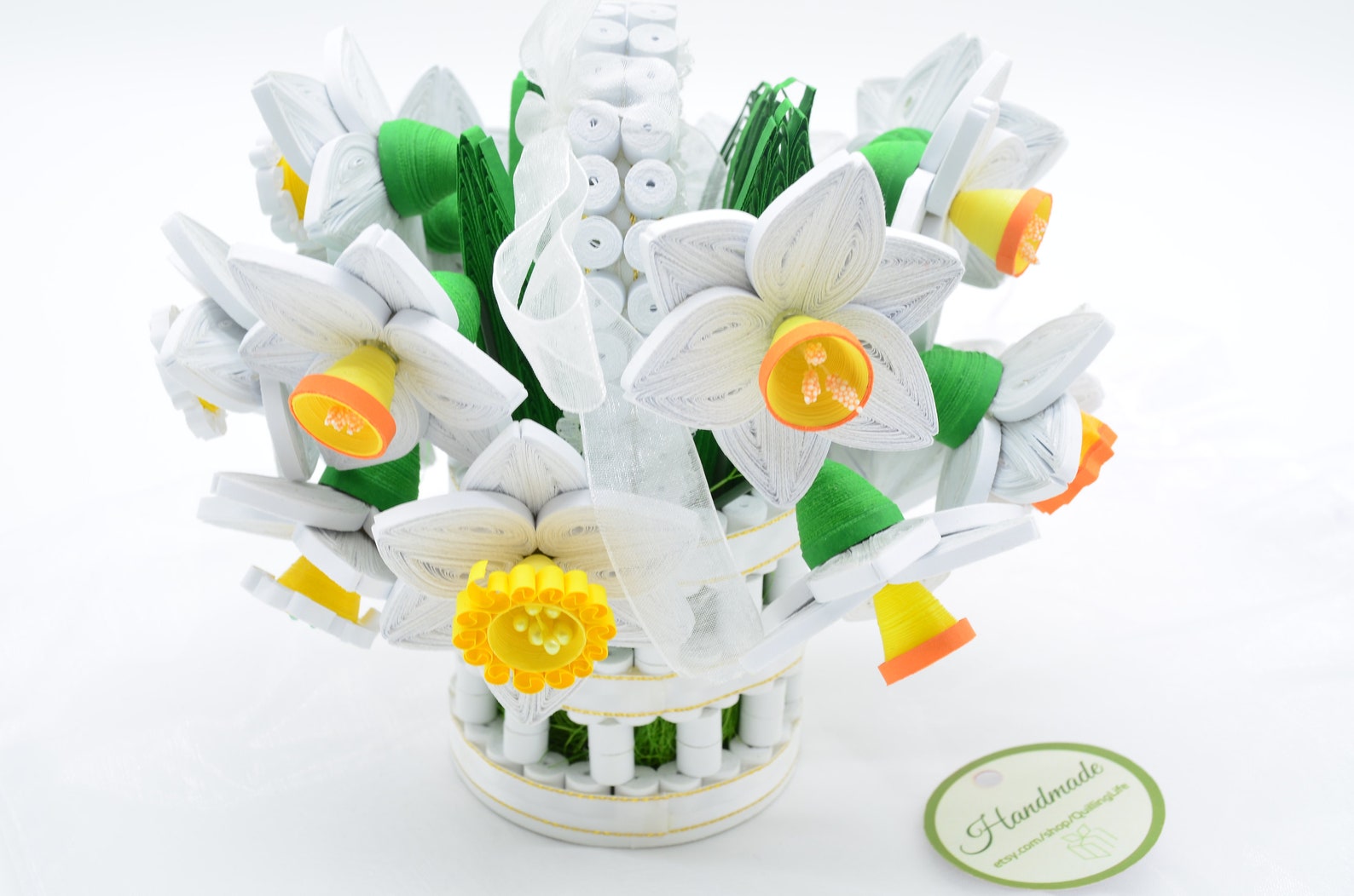 Quilling Flowers Quilled Basket With White Daffodils Paper - Etsy