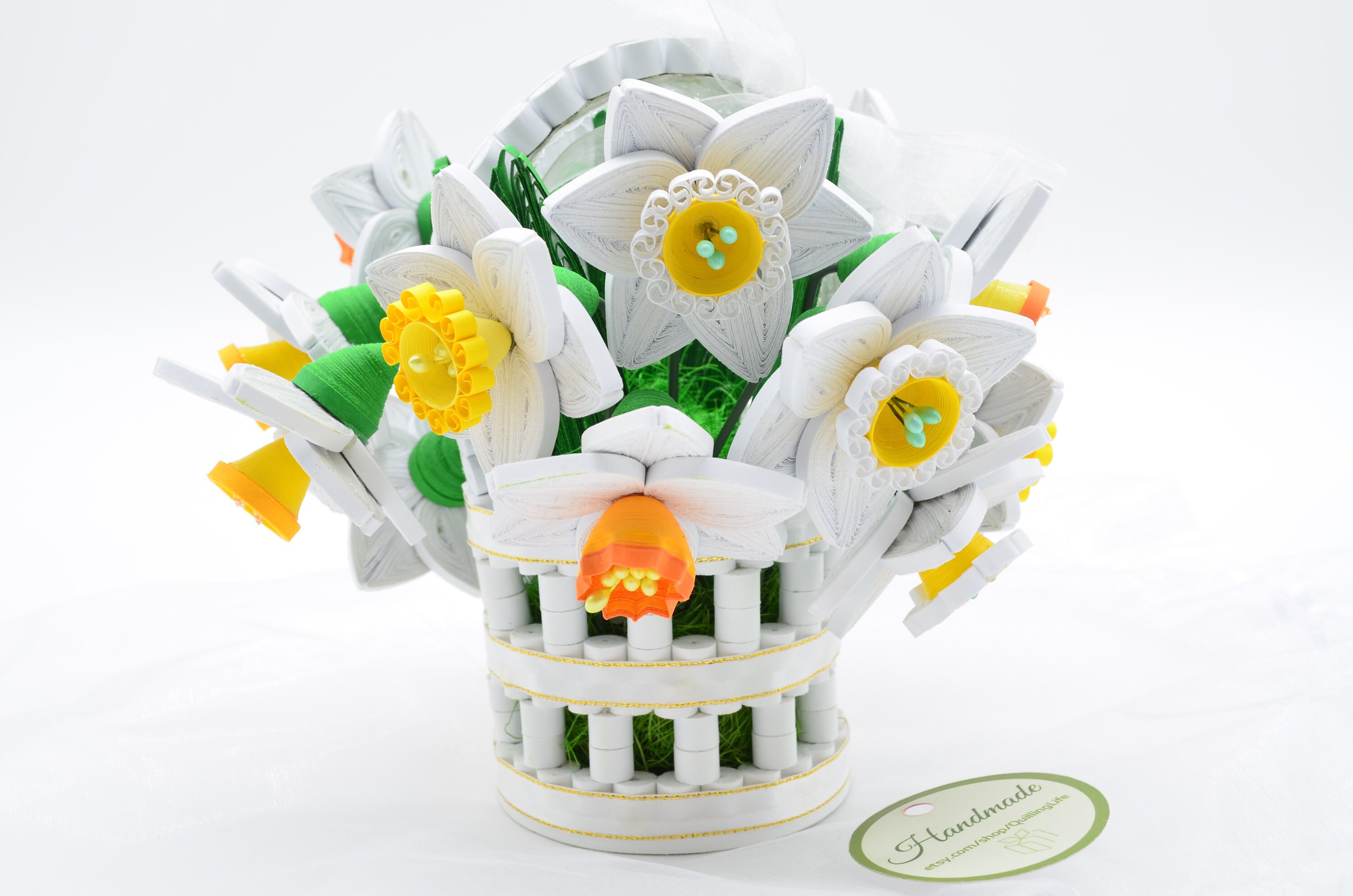 Quilling Flowers Quilled Basket With White Daffodils Paper - Etsy