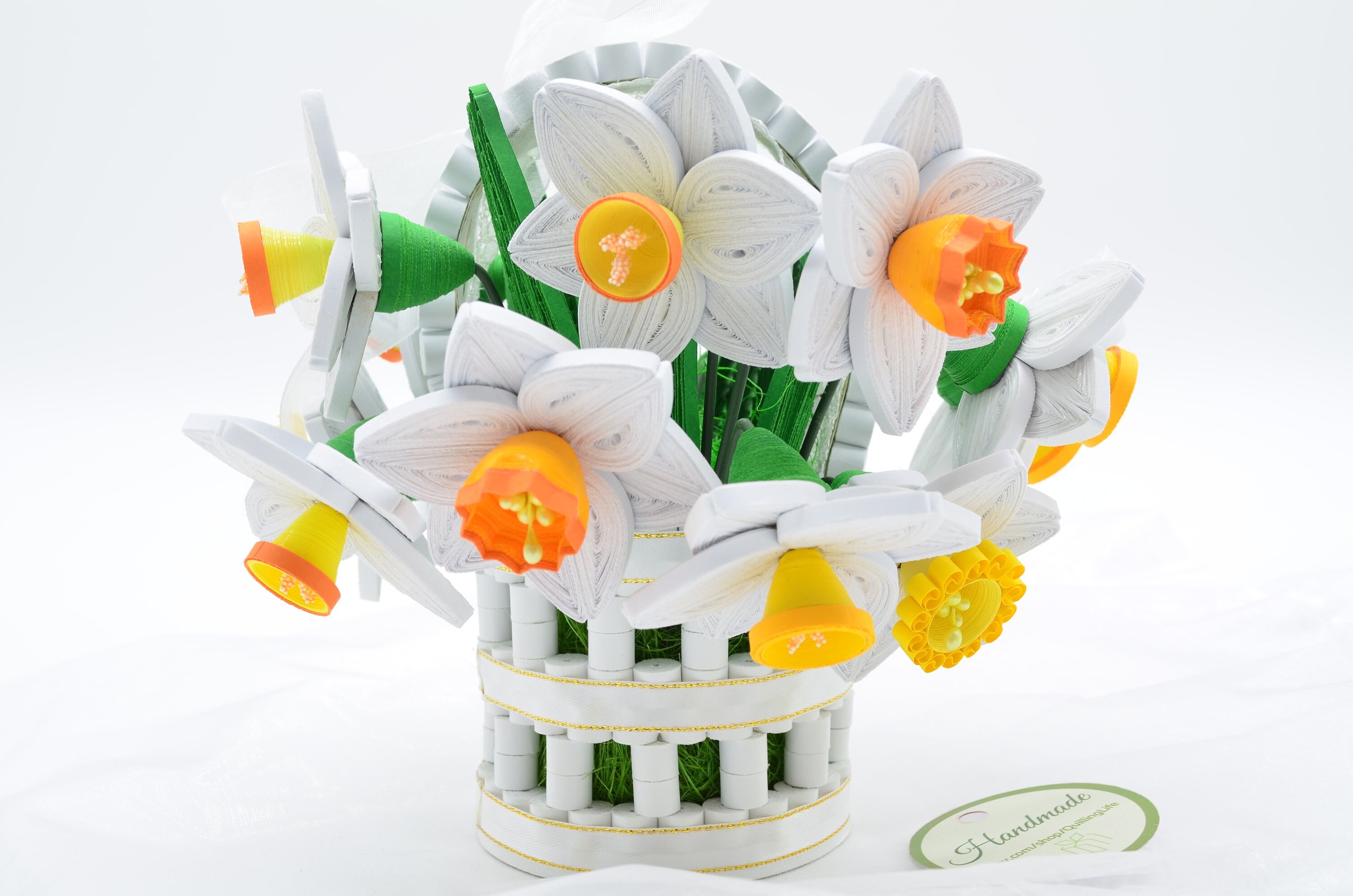Quilling Flowers Quilled Basket With White Daffodils Paper - Etsy