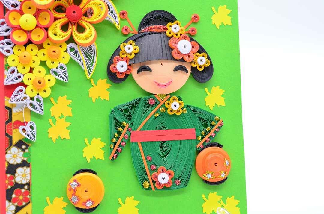 Quilling Chinese Card With Flowers, Сhinese Girl, Autumn Card, Paper ...