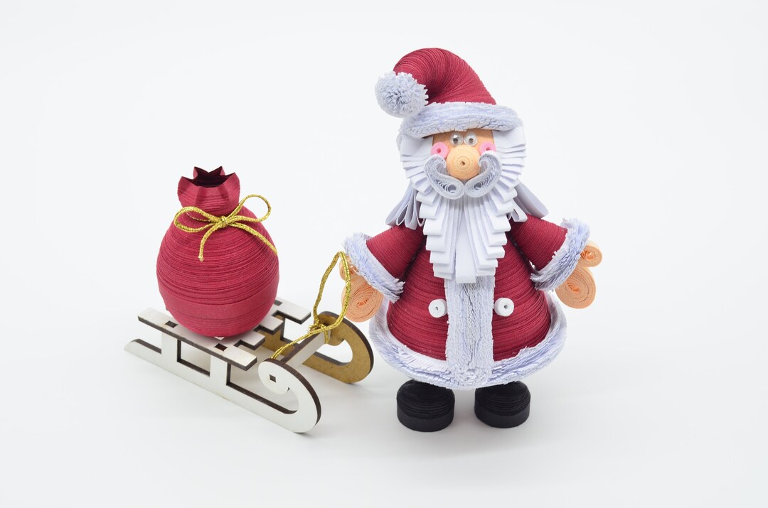 Santa Claus With Sleigh, Dark Red Santa, 3D Quilling, Handmade Paper ...