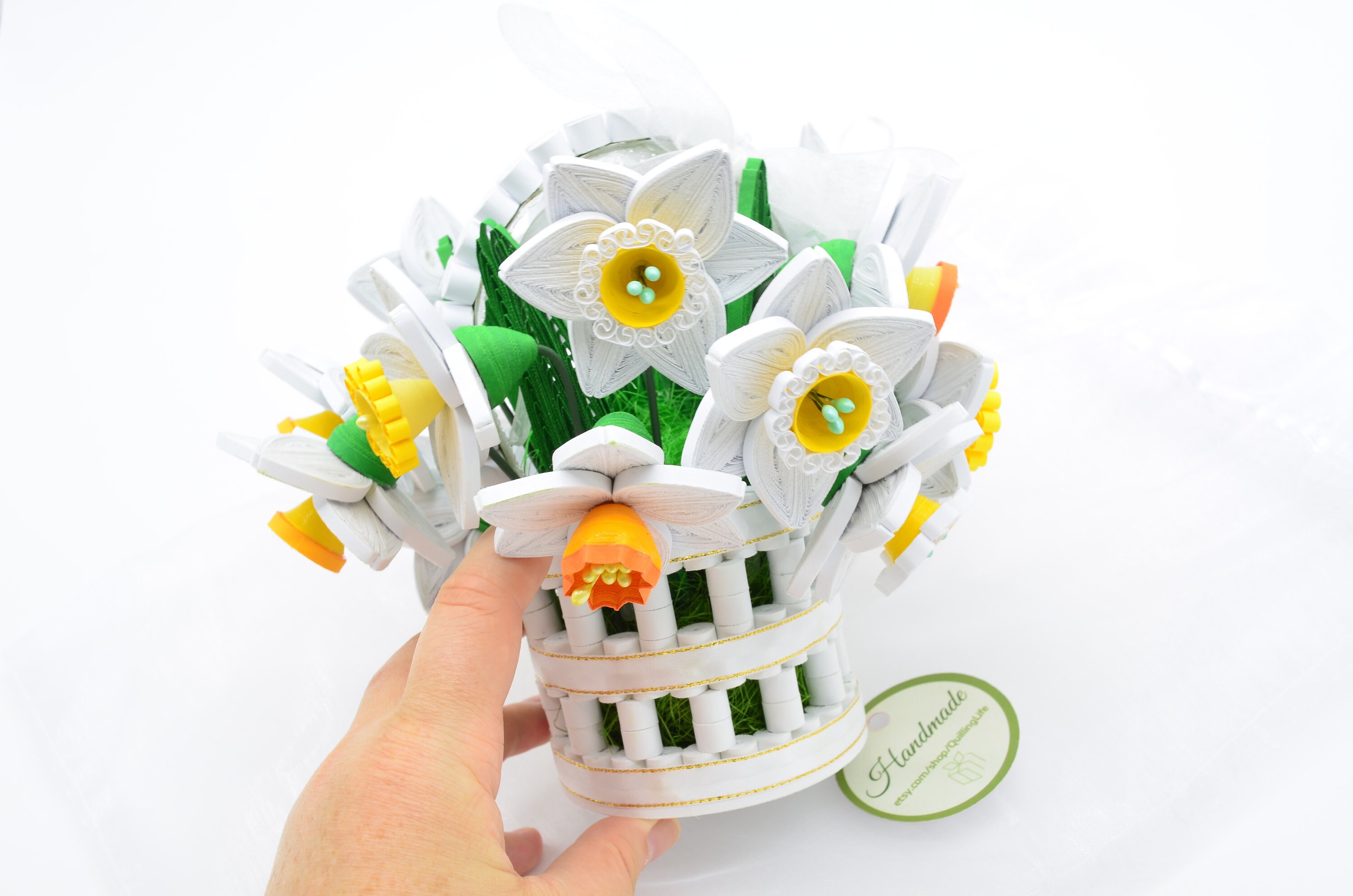 Quilling Flowers Quilled Basket With White Daffodils Paper - Etsy