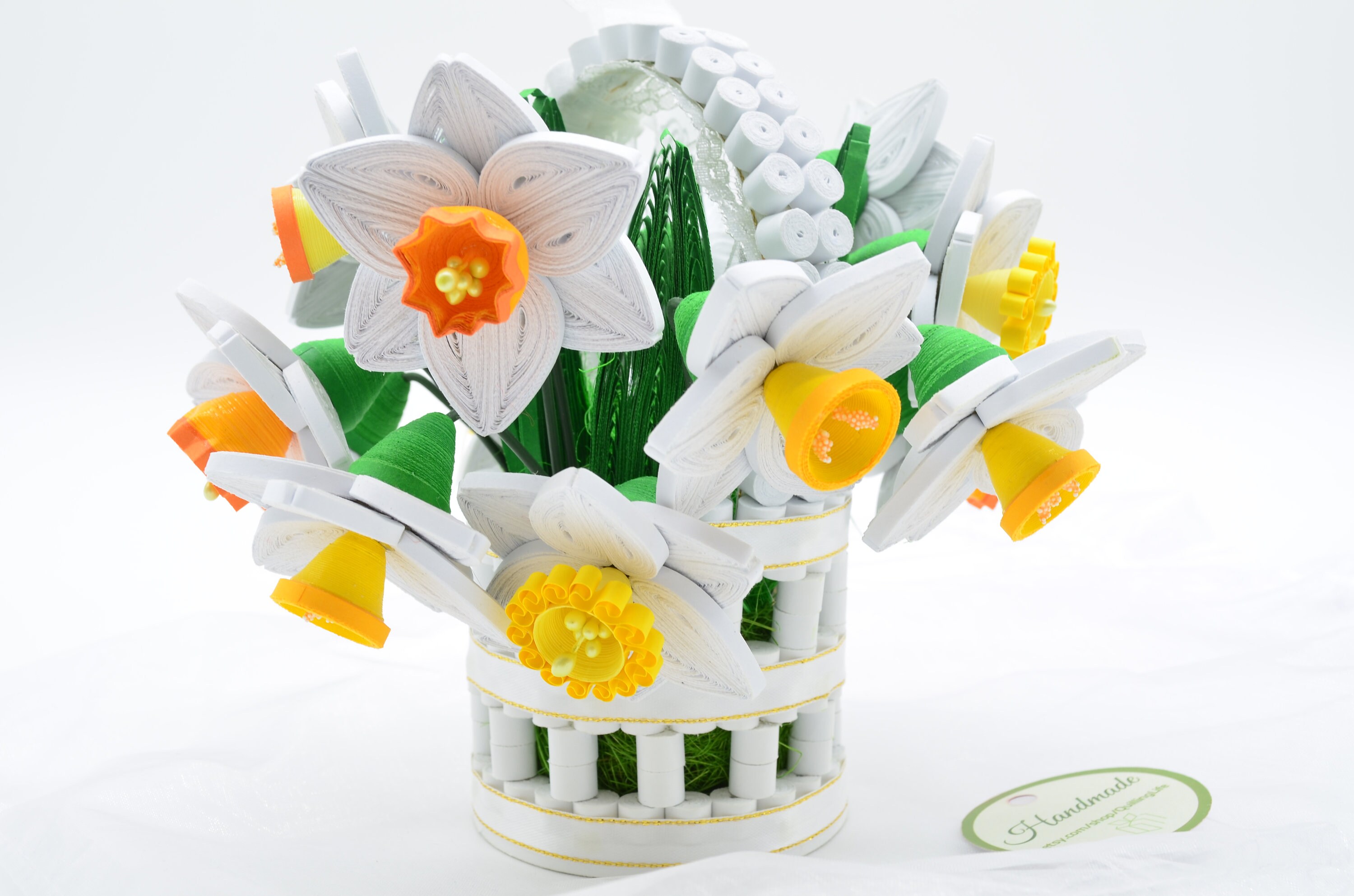 Quilling Flowers Quilled Basket With White Daffodils Paper - Etsy