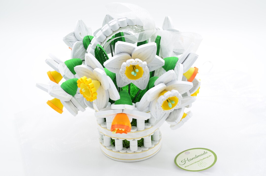 Quilling Flowers Quilled Basket With White Daffodils, Paper Basket With ...