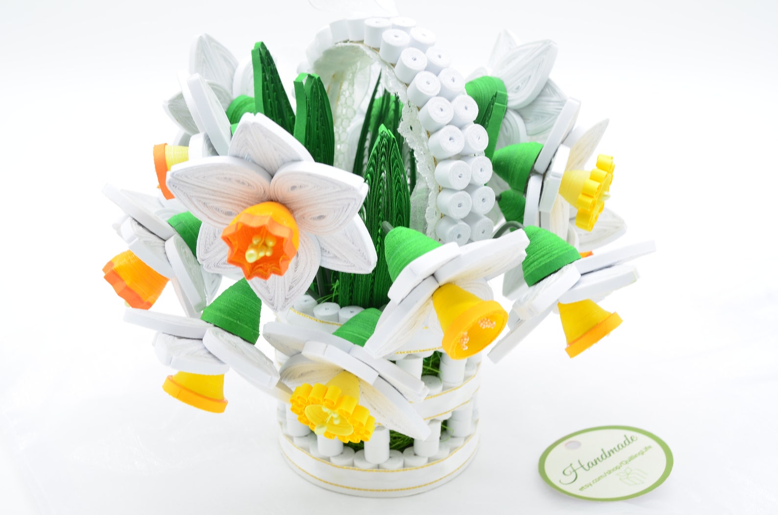 Quilling Flowers Quilled Basket With White Daffodils Paper - Etsy
