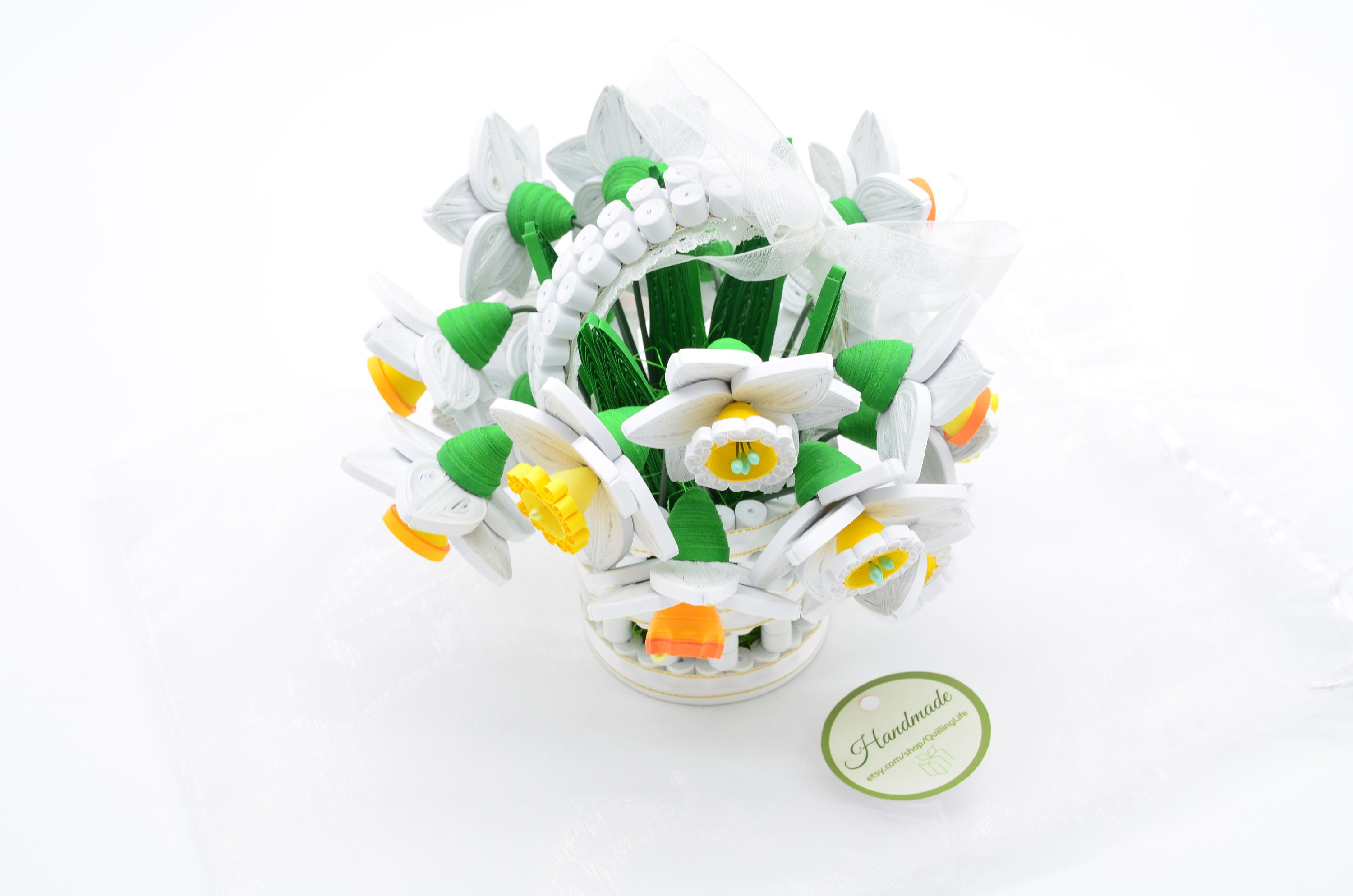 Quilling Flowers Quilled Basket With White Daffodils Paper - Etsy