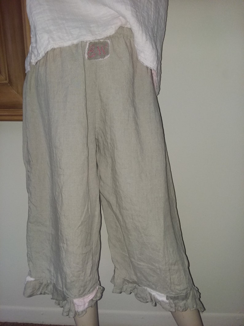 NEW Organic Raw Linen Boho Ruffle Pants Vintage Looks Hippie Natural ...