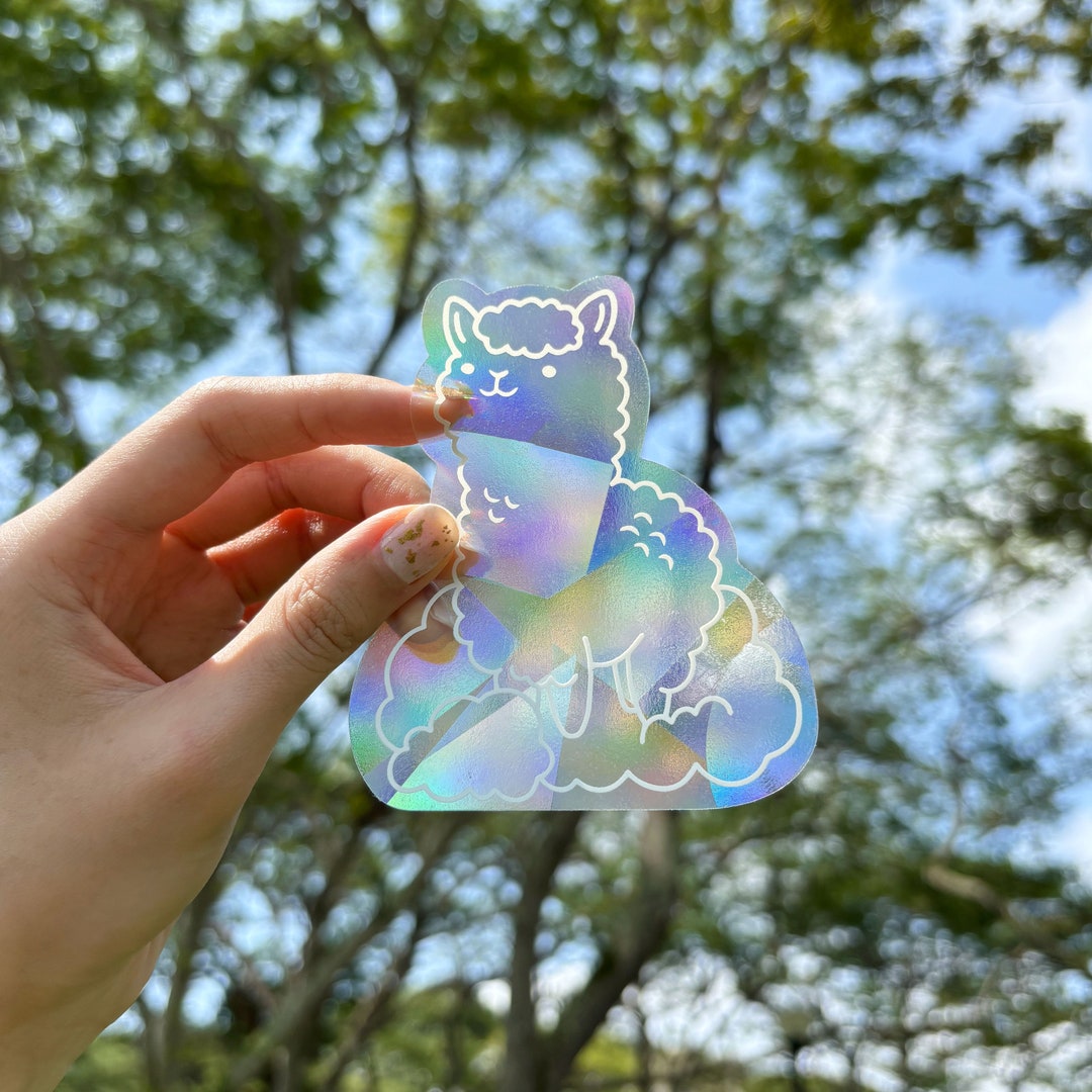 Alpaca Suncatcher Rainbow Window Decal, Cute Llama Decal, Holographic ...