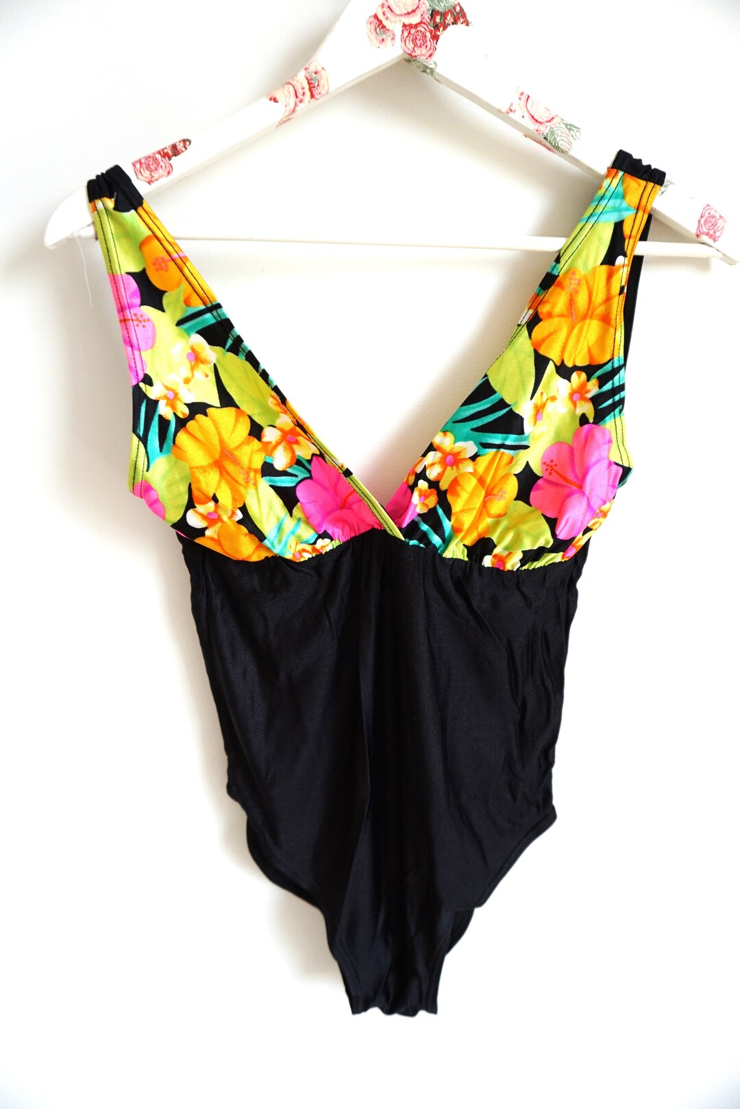 Vintage One Piece Swimsuit / Floral / Flowers / 80s / Medium / M ...