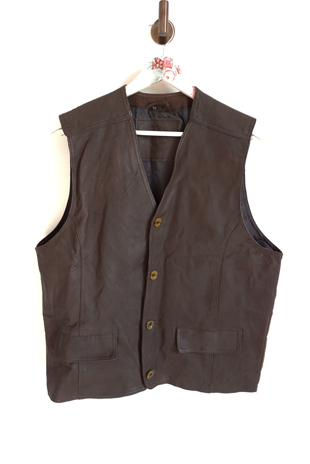 Vintage Genuine Leather Vest / Brown / Soft Leather / Biker / Rocker ...