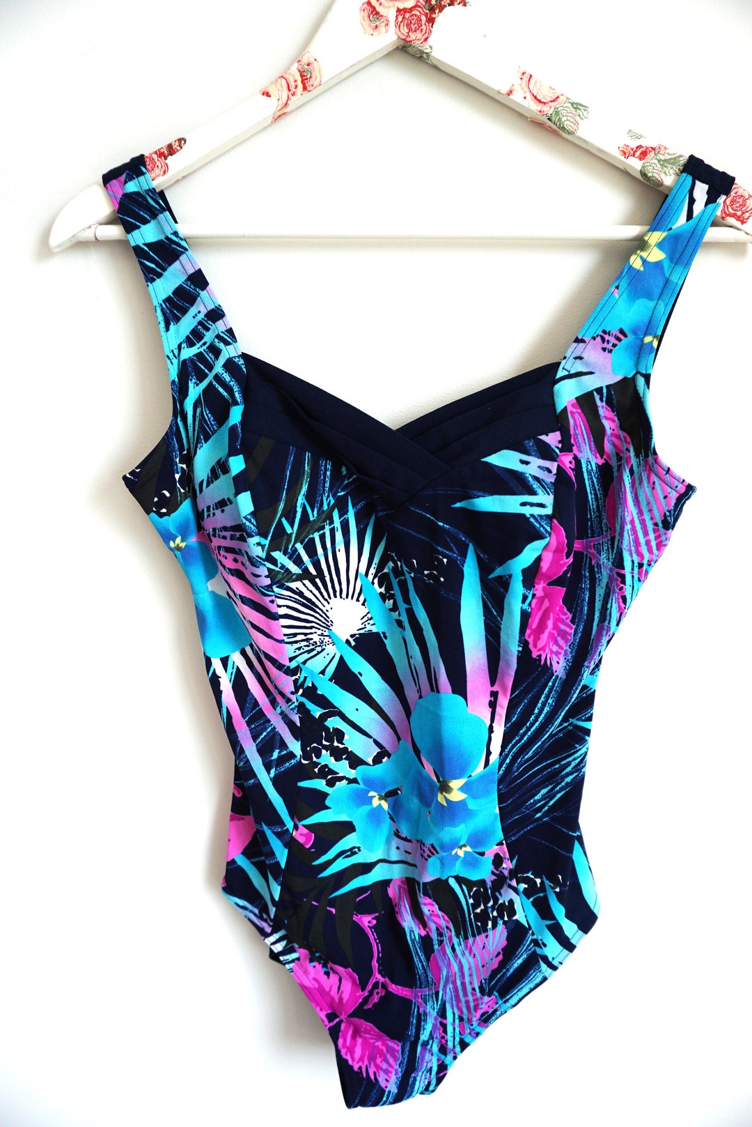 Vintage One Piece Swimsuit / Floral / Flowers / 80s / Medium / M ...