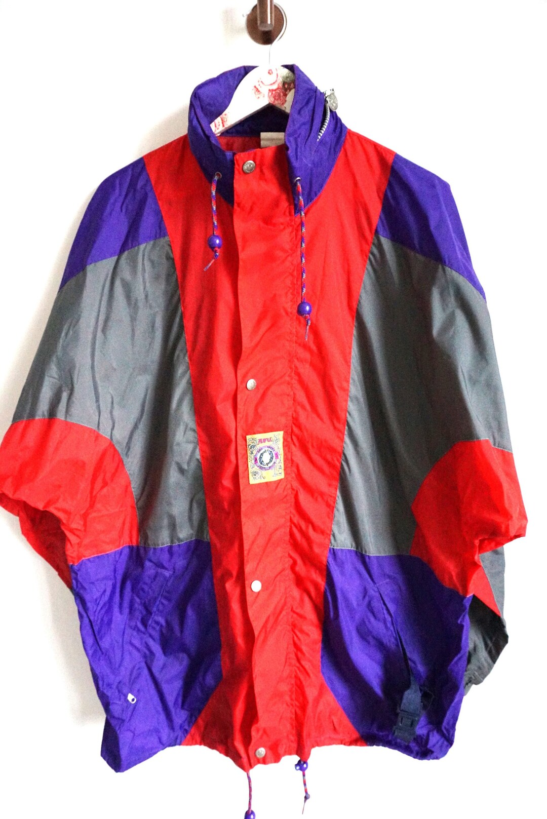 Vintage Colorblock Raincoat: Purple Red Windbreaker, L/XL - Etsy