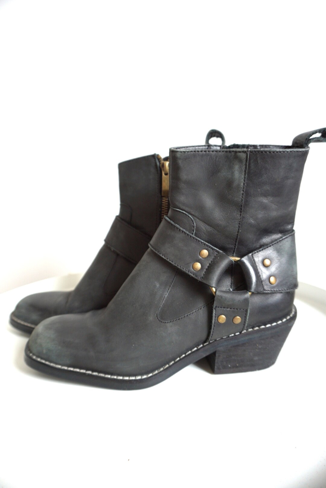 Vintage Black Leather Western Cowboy Boots / EUR 36 / US 6 / UK 3 1/2 ...