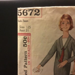 Vintage 1960s Simplicity pattern 5672 sub teen 12S teen-petite dress ...