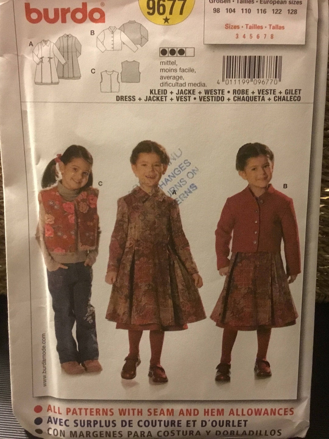 Vintage Burda Pattern 9677 Sizes 3 to 8 Uncut comes With Jacket-dress ...