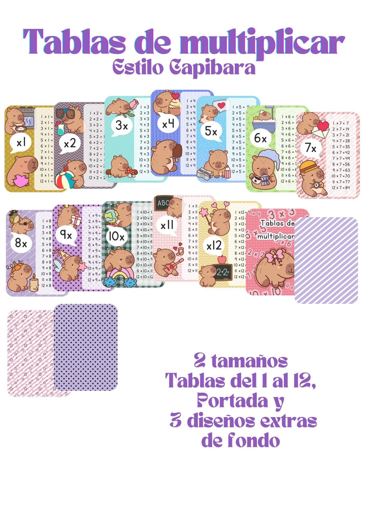 Diseño de tablas de multiplicar estilo capibara - Etsy España