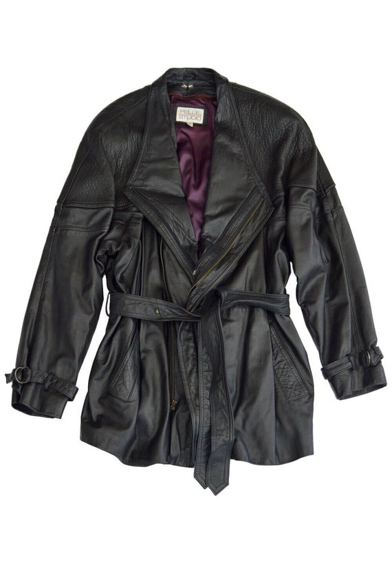 80s Belted Leather Vintage Trench Coat - Gem