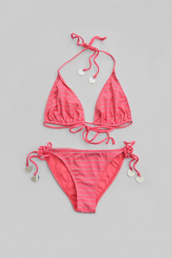 Triangle String Bikini Set Pink Silver Stripe S… Gem