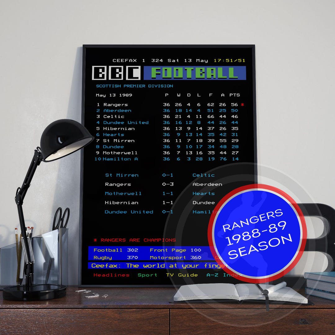 Teletext Rangers 1988/89 Season Retro Football Poster Print - Ceefax ...