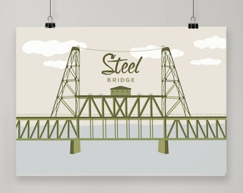 Portland Bridges / Illustrated Print / Portland Oregon | Etsy