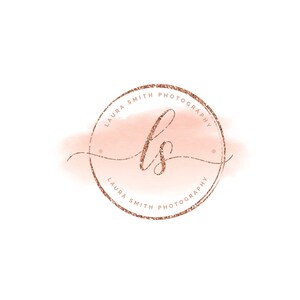 Premade Logo, Photography Logo, Rose Gold Watercolor Logo, Gold Glitter ...