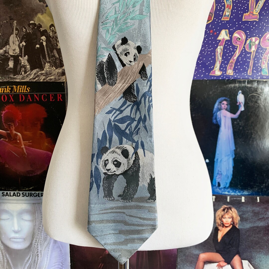 Panda Necktie Vintage Animal Kingdom Tie Funny Panda Bear Lover Animal ...