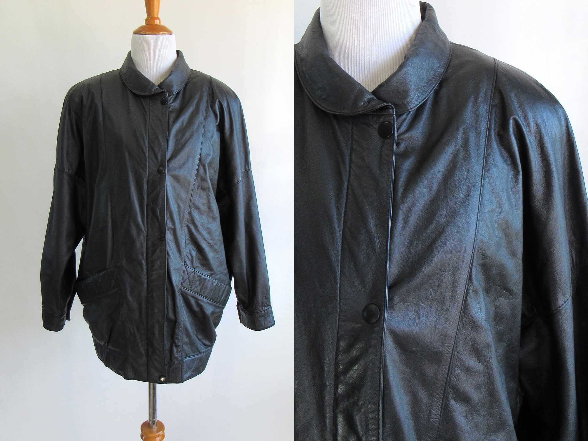 80s Black Leather Jacket Classic Simple 1980s Black Leather - Etsy
