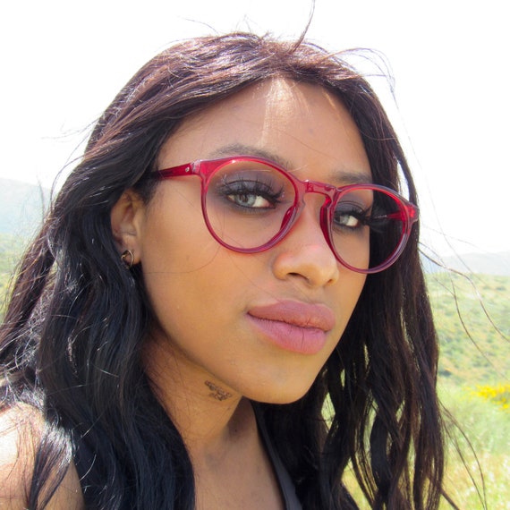 Red Plastic Eyeglasses Frames - Cherry Red Hipster Gl… - Gem