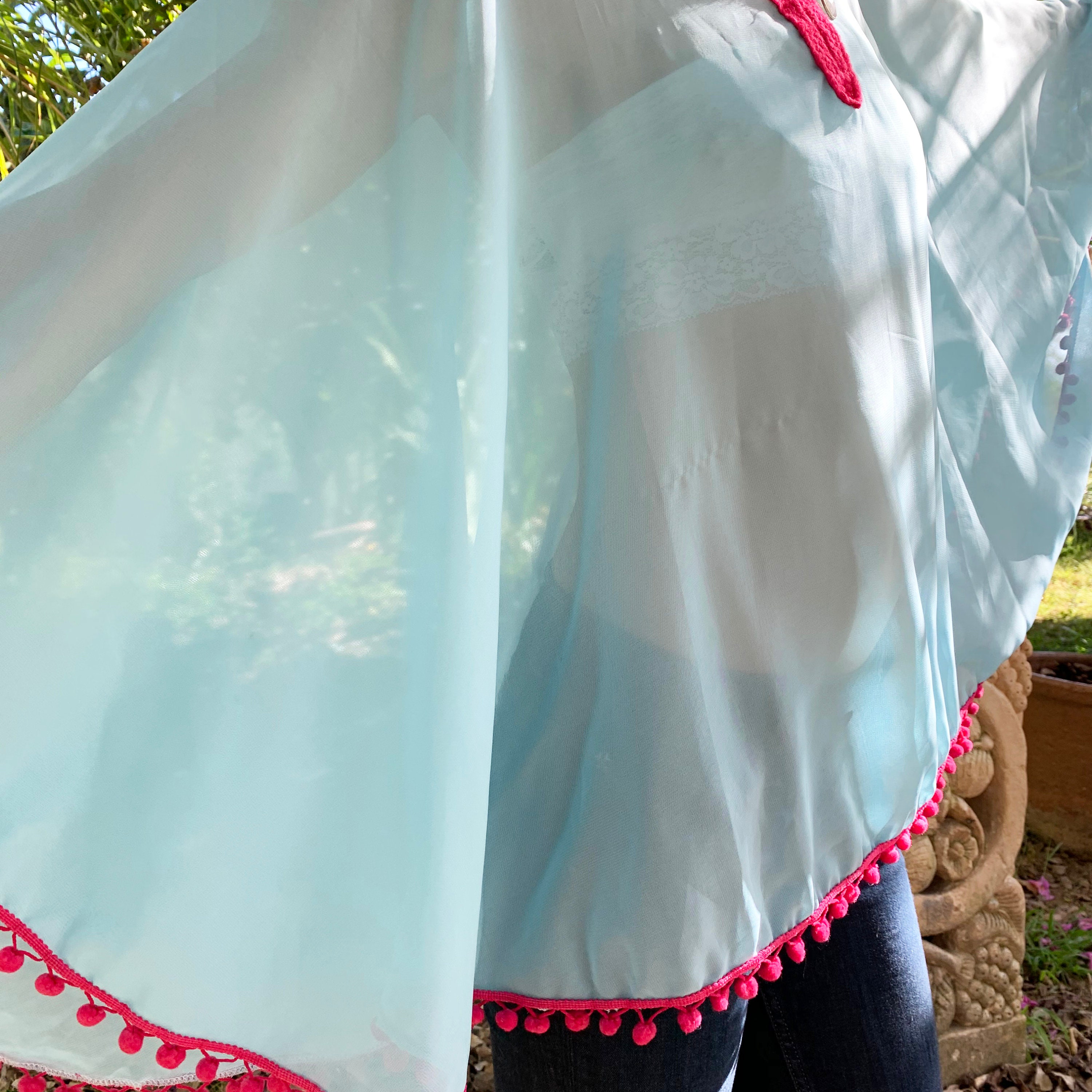 Sheer Blue Cape With Hot Pink Pom Pom Trim Light Blue Sheer - Etsy