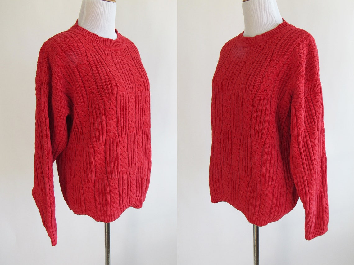 90s Red Cable Knit Sweater Simple Crew Neck Sweater | Etsy