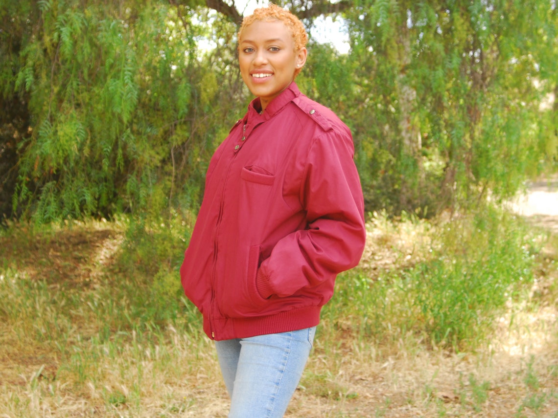 Maroon Bomber Jacket Burgundy Red Zip up Quilted Lining | Etsy