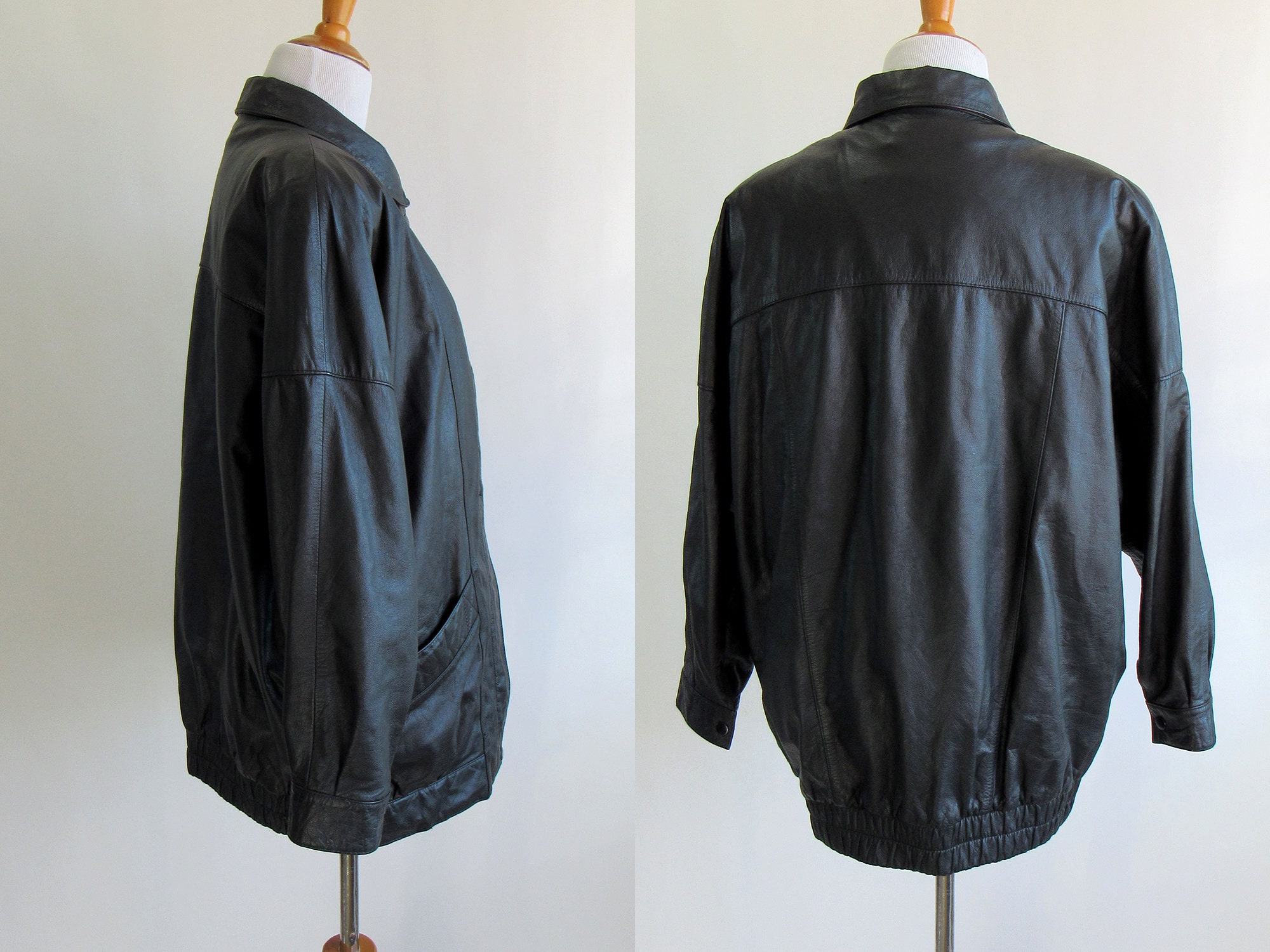 80s Black Leather Jacket Classic Simple 1980s Black Leather - Etsy