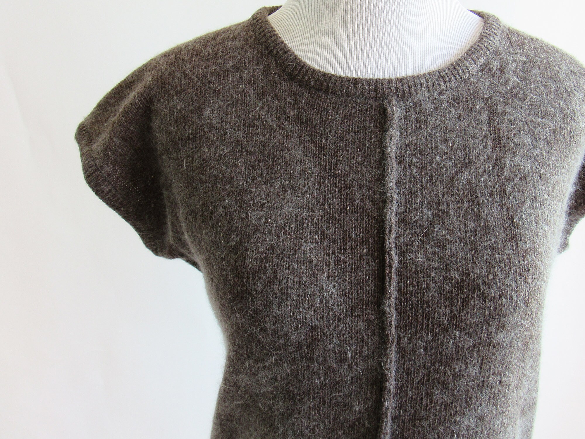 80s Grey Brown Cap Sleeve Sweater Cropped Lambswool Angora | Etsy