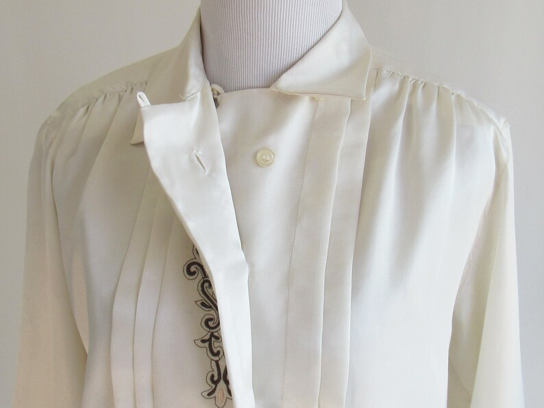 80s Silky Embroidered Cream Pink and Brown Fancy Button Up | Etsy