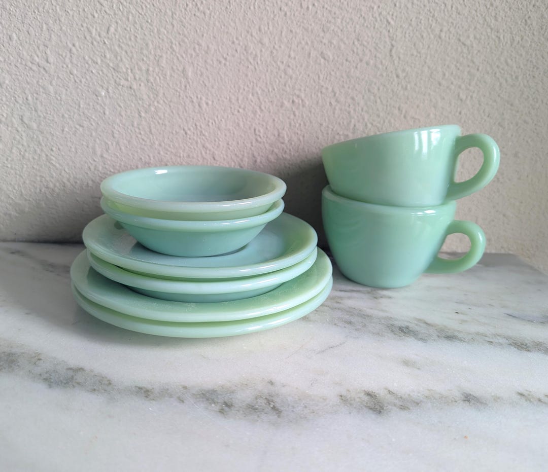 FLAWS - Fire King Jadeite Dish Set of 8, Vintage Restaurant Ware ...