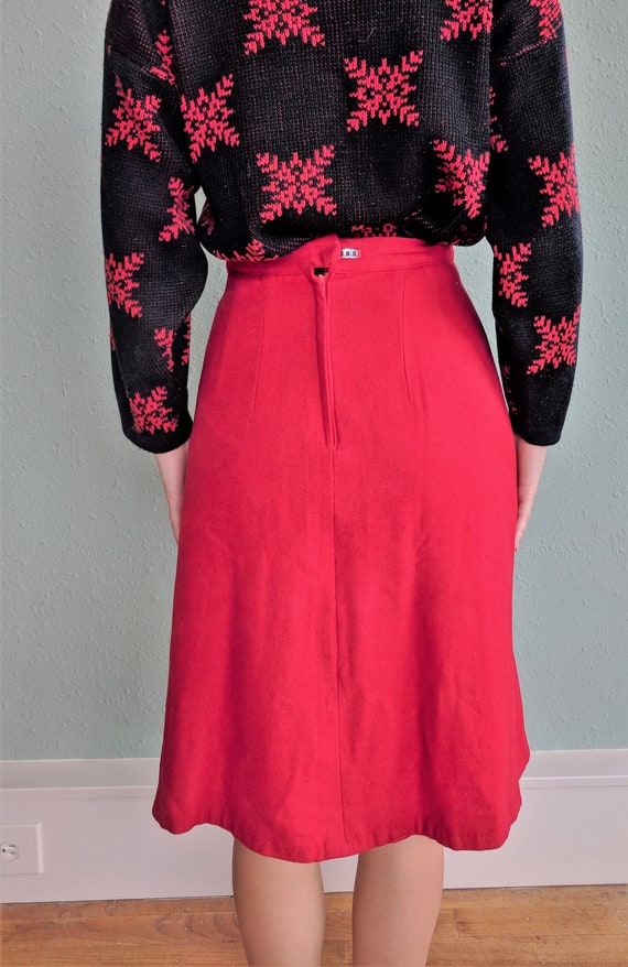 1950s Red Wool Skirt, Vintage Handmade Classic Solid … - Gem