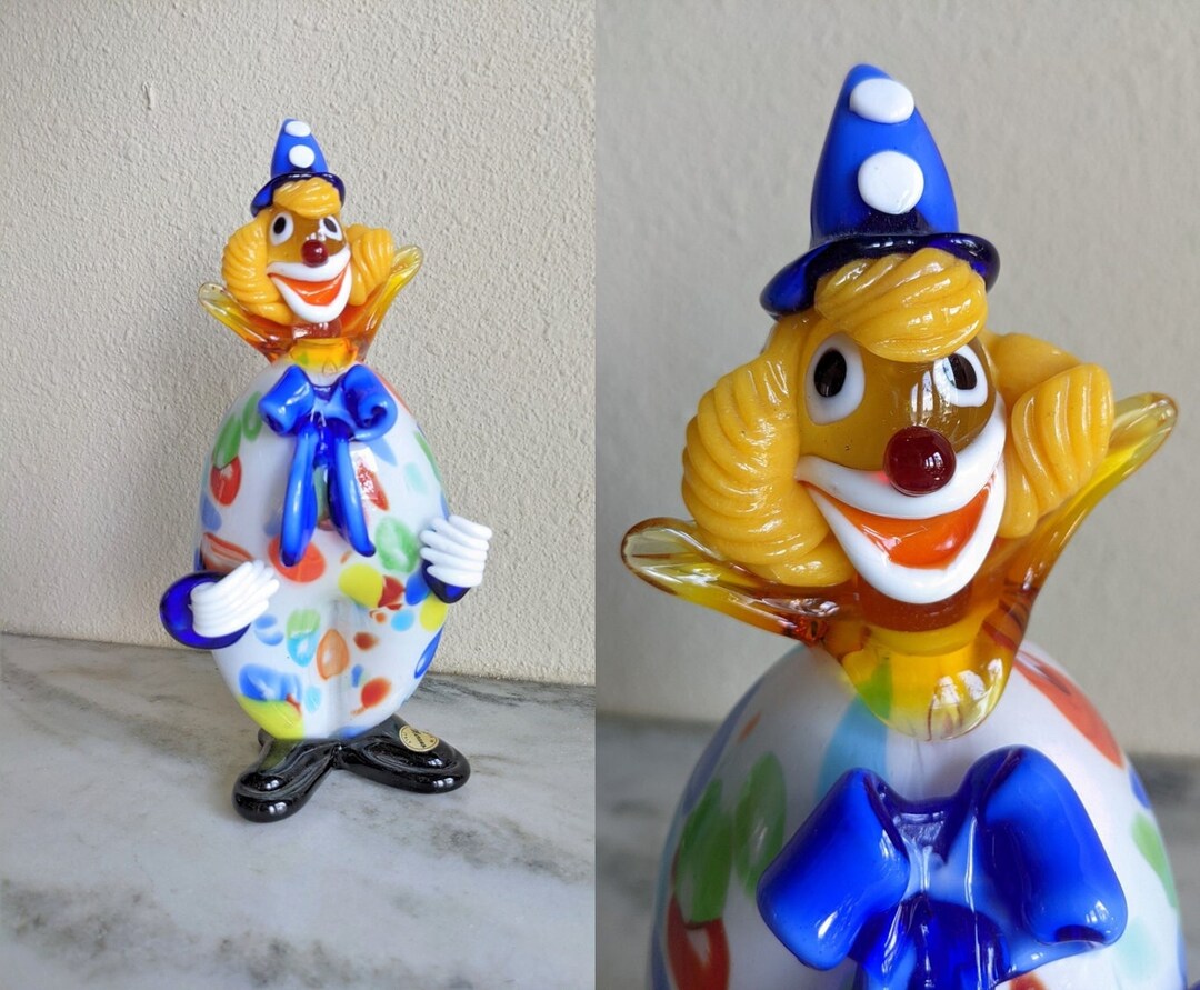 Large Authentic Murano Glass Clown, Vintage Handmade Collectible Blown ...