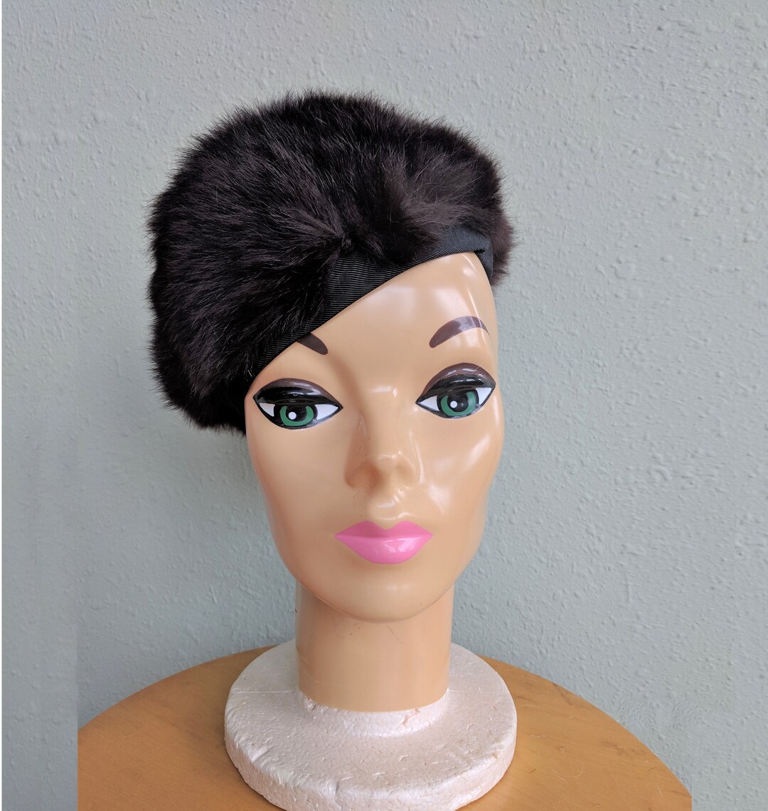 Vintage Fur Beret, Classic Simple Fur Beret, Dark Brown Fur Hat, Medium ...