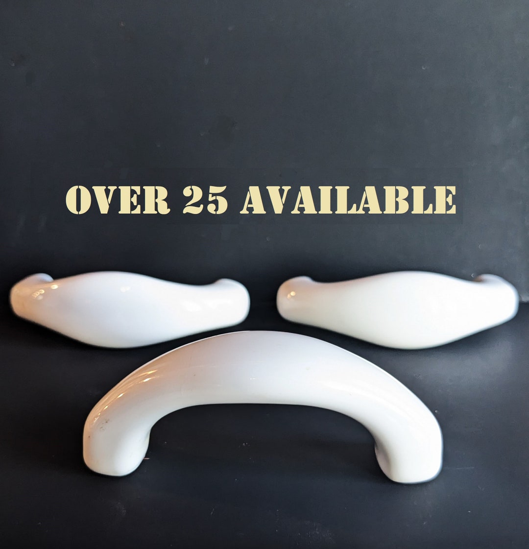 Vintage Curved Porcelain Cabinet Pulls, Simple White Minimalist Ceramic Handle Drawer Bar Pulls ...