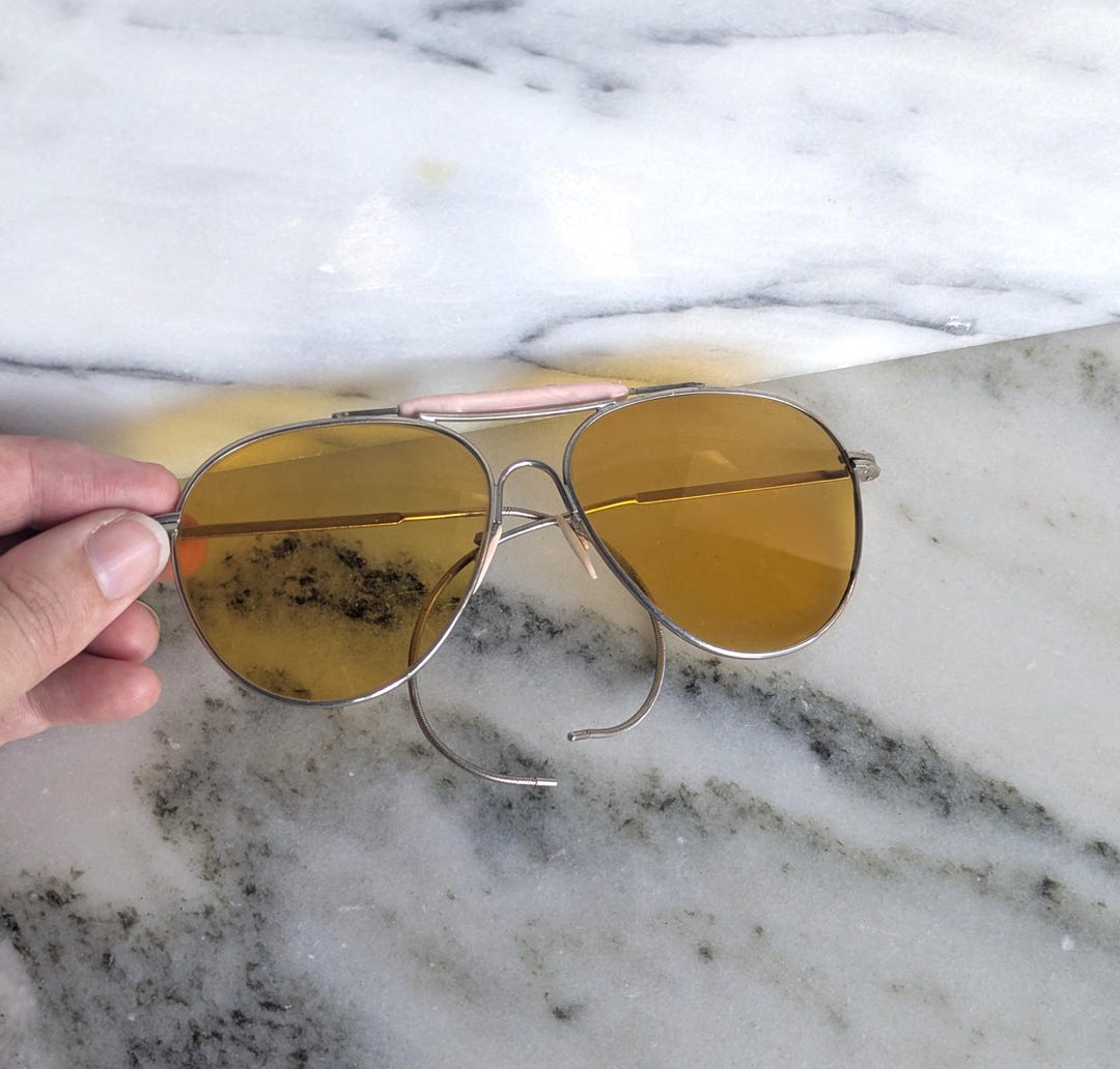 Vintage 1970s Yellow Aviator Sunglasses, Vintage Retro Groovy Pilot Sun ...