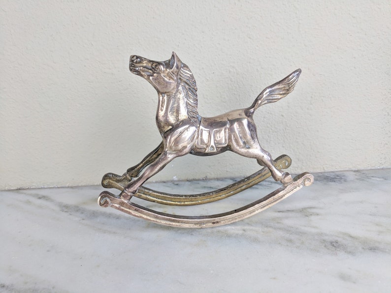 Large Vintage Solid Brass Rocking Horse Statue Gold Rocking - Etsy