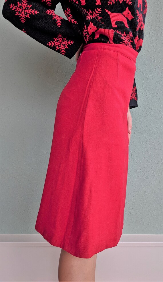 1950s Red Wool Skirt, Vintage Handmade Classic Solid … - Gem