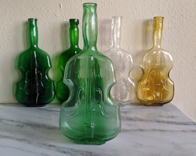 Vintage Glass Violin Bottles, Green Clear Amber Viola Cello Bass ...