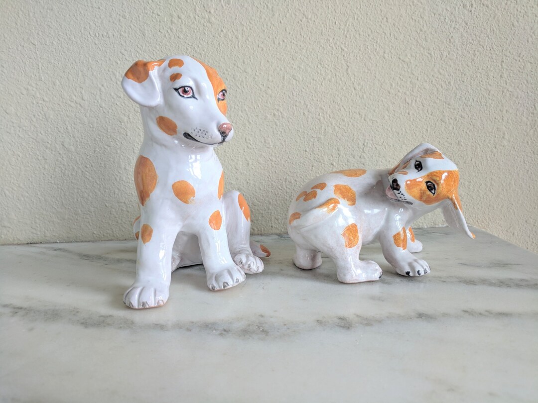 2 Vintage Italian Ceramic Dog Figurines, Handmade Hand Painted Dog ...