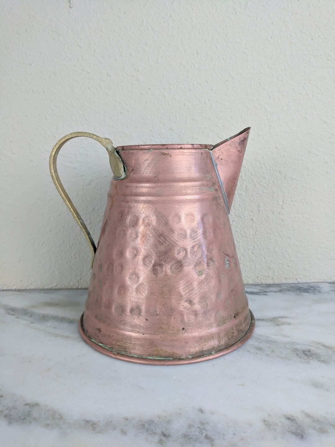 Large Vintage Handmade Copper Pitcher, Antique Hammered Copper Water ...