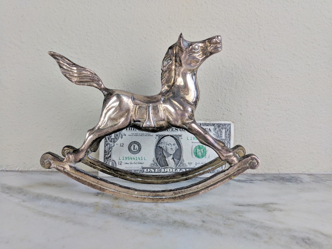 Large Vintage Solid Brass Rocking Horse Statue Gold Rocking | Etsy