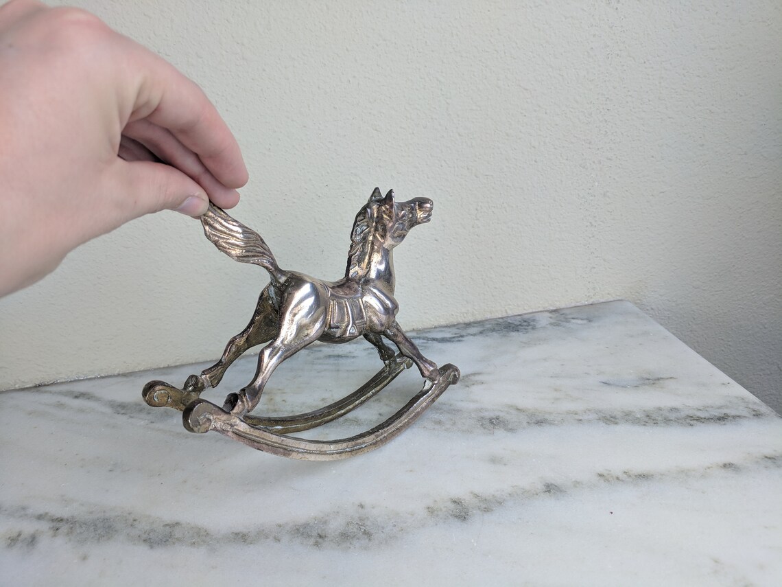 Large Vintage Solid Brass Rocking Horse Statue Gold Rocking - Etsy