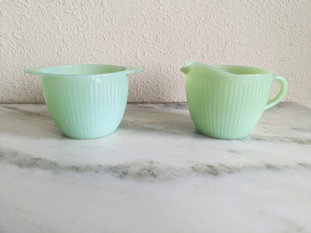 FLAWED Fire King Jane Ray Jadeite Cream and Sugar Bowl - Etsy